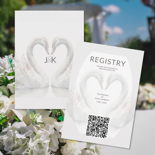 Romantic Swan Wedding QR Code Enclosure Card | Zazzle