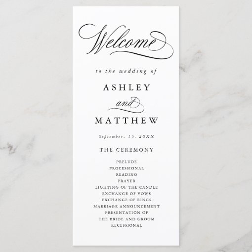 Romantic Swirly Calligraphy Wedding Ceremony Program | Zazzle