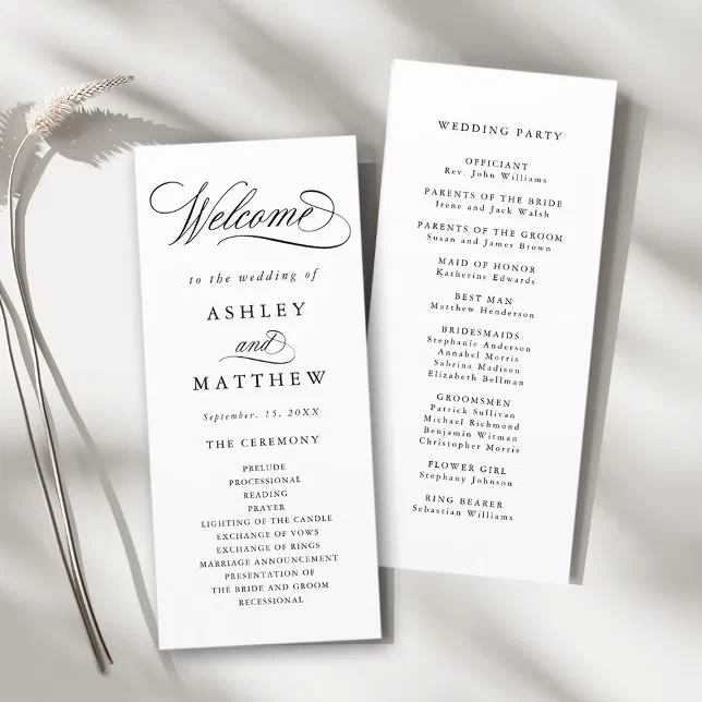 Romantic Swirly Calligraphy Wedding Ceremony Program | Zazzle