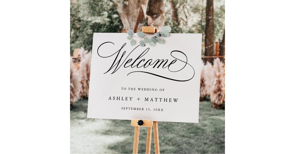 Romantic Swirly Calligraphy Wedding Welcome Sign | Zazzle