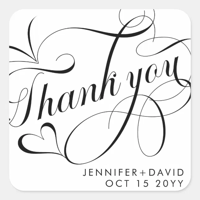 Romantic Thank You Calligraphy Script Wedding Favo Square Sticker | Zazzle
