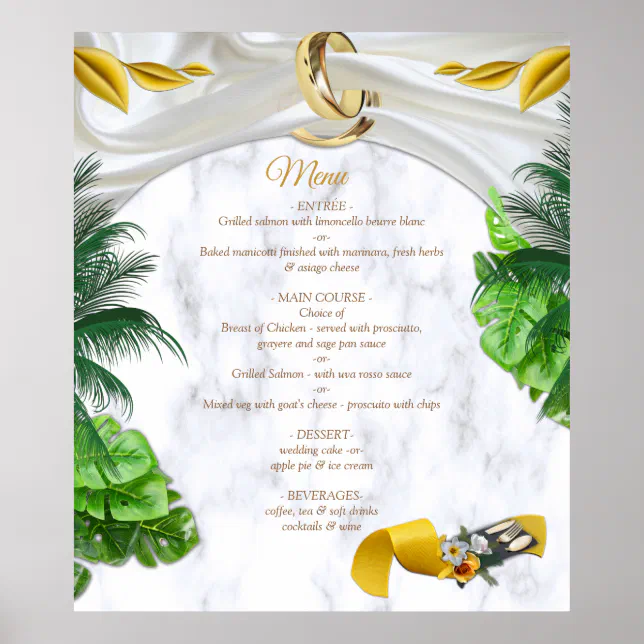 Romantic Tropical Menu Poster | Zazzle