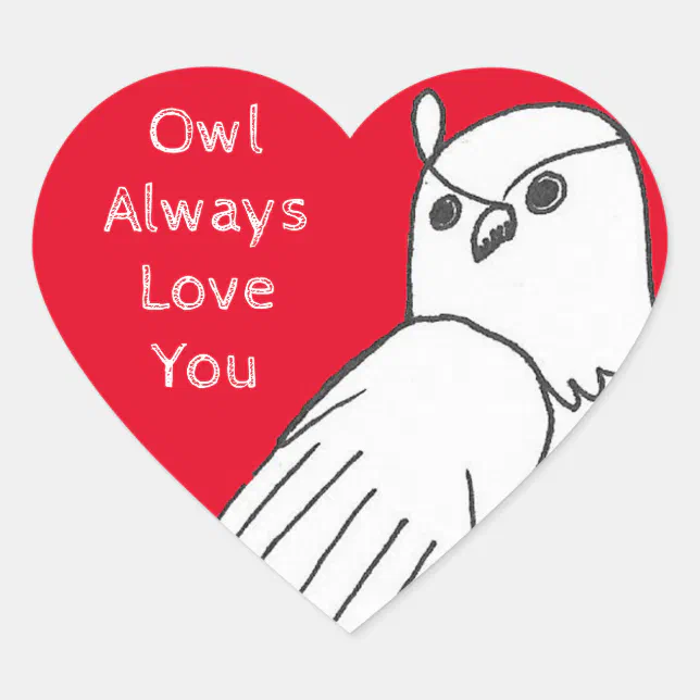Romantic Valentine's Red White Owl Heart Sticker | Zazzle