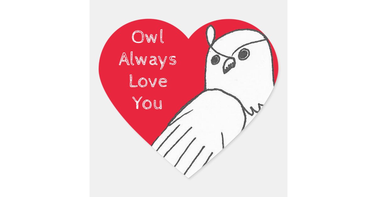 Romantic Valentine's Red White Owl Heart Sticker | Zazzle