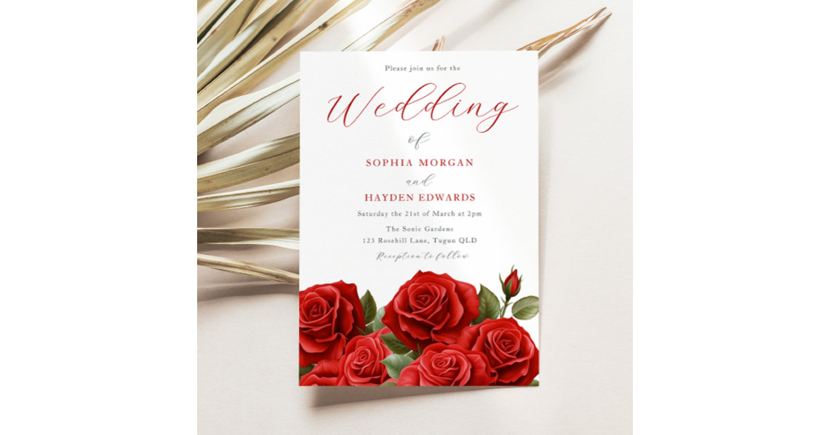 Romantic Vibrant Red Roses Wedding Invitation | Zazzle