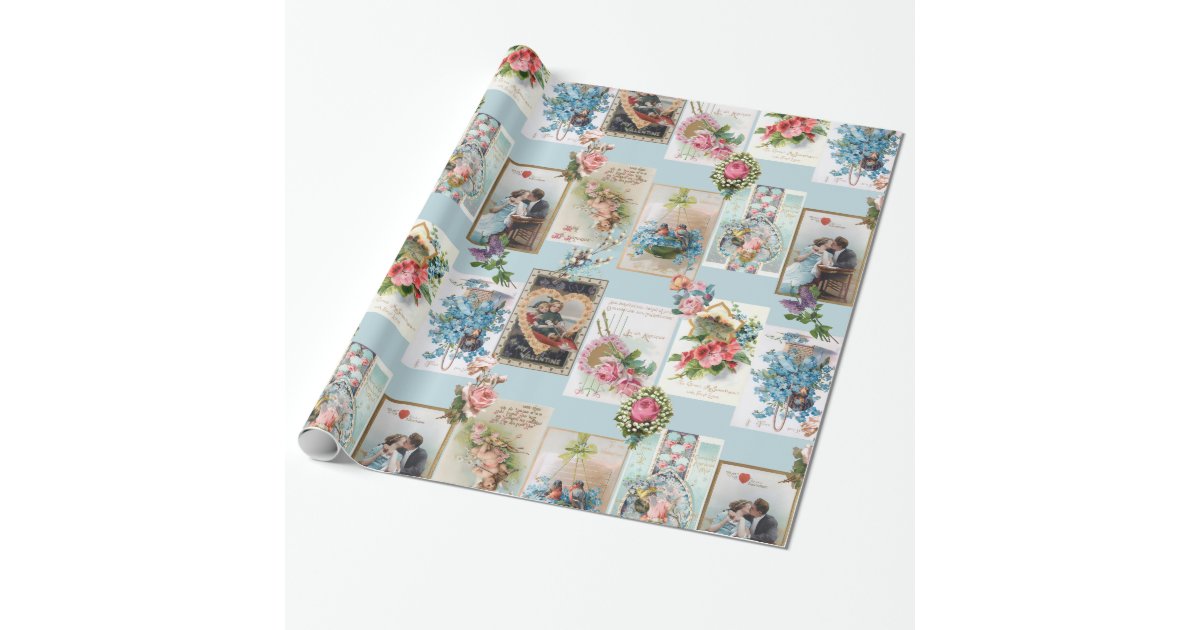Romantic Victorian Valentine Cards Wrapping Paper | Zazzle