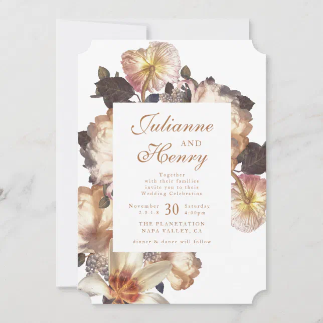 Romantic Vintage Flower Floral Wedding Invitation | Zazzle