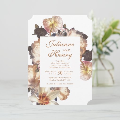 Romantic Vintage Flower Floral Wedding Invitation | Zazzle