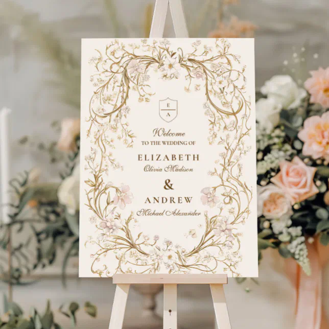 Romantic Vintage Gold Floral Frame Wedding Foam Board | Zazzle