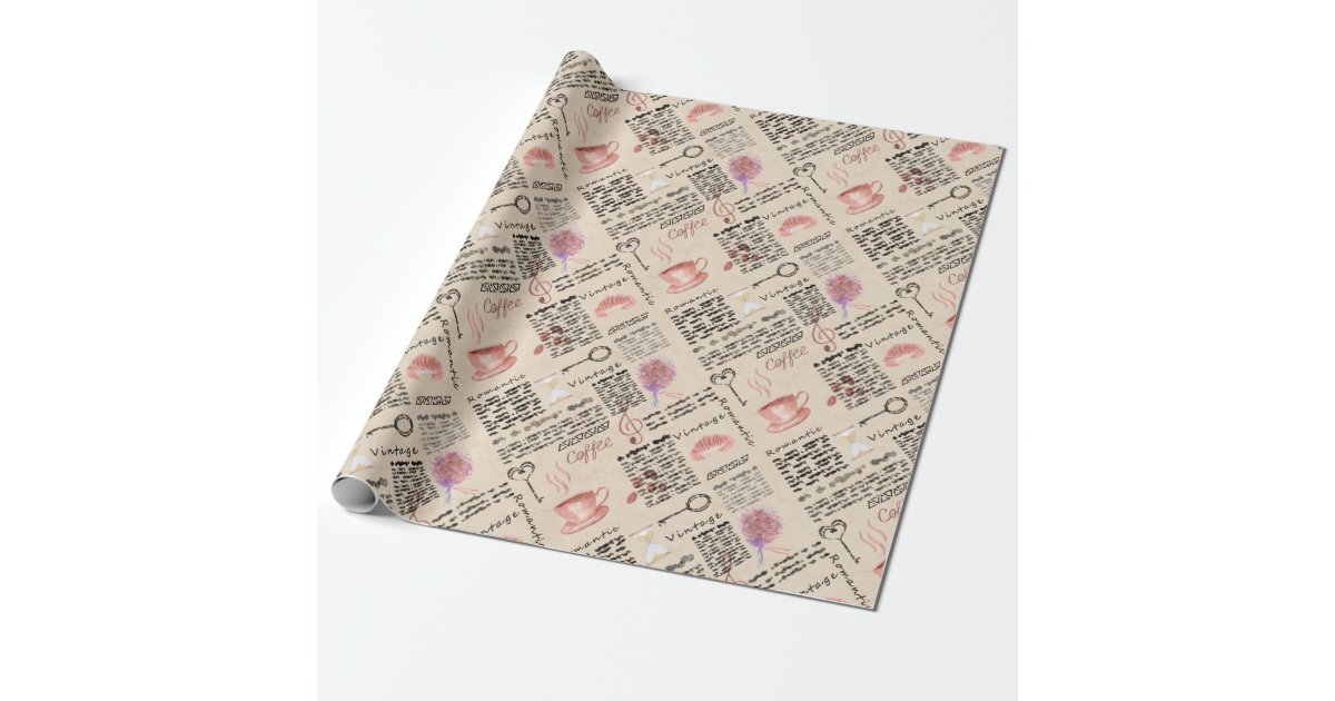 Romantic vintage newspaper wrapping paper | Zazzle