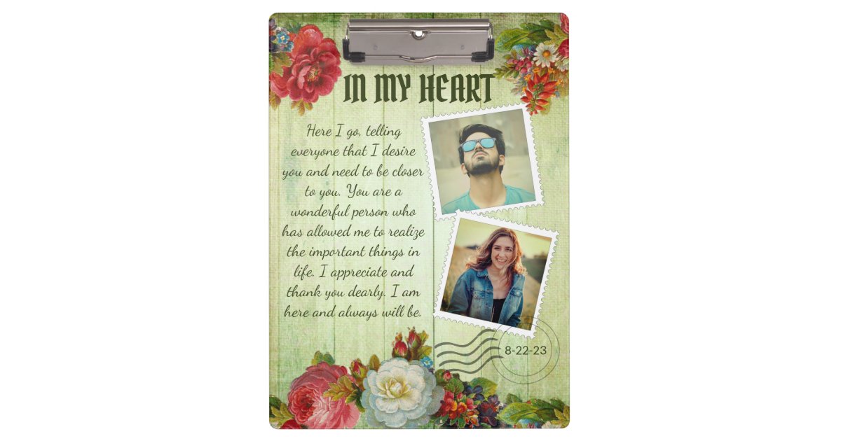 Romantic Vintage Photo Collage Love Message Clipboard | Zazzle