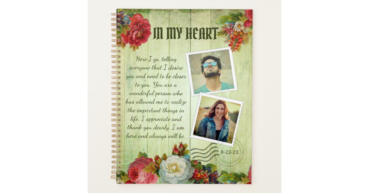 Romantic Vintage Photo Collage Love Message Planner | Zazzle