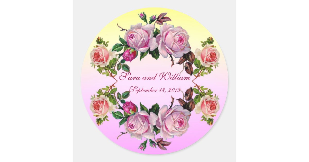 Romantic Vintage Roses & Names Wedding Sticker | Zazzle
