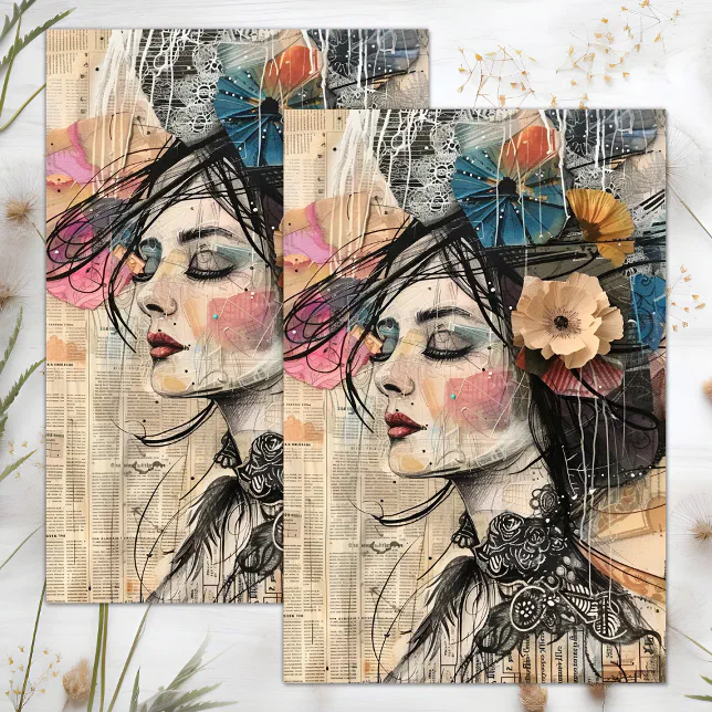 ROMANTIC VINTAGE WOMAN DECOUPAGE TISSUE PAPER | Zazzle