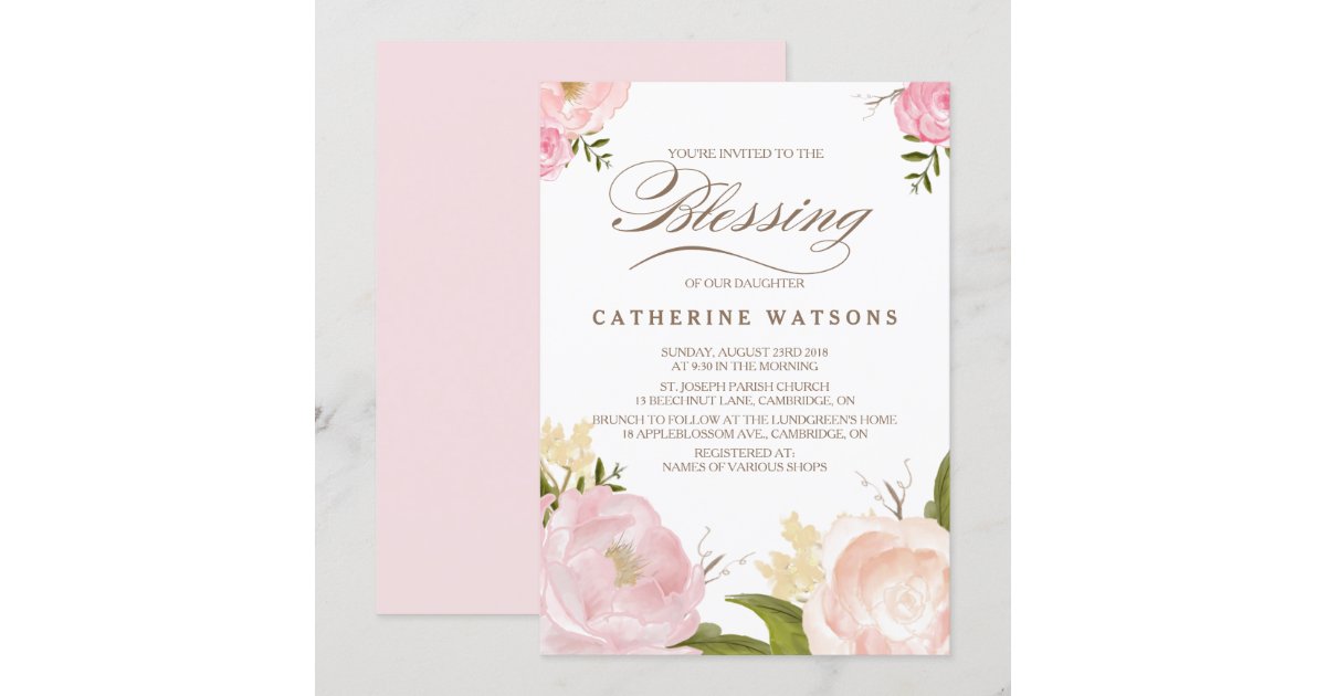 Romantic Watercolor Flowers Blessing Invitation | Zazzle