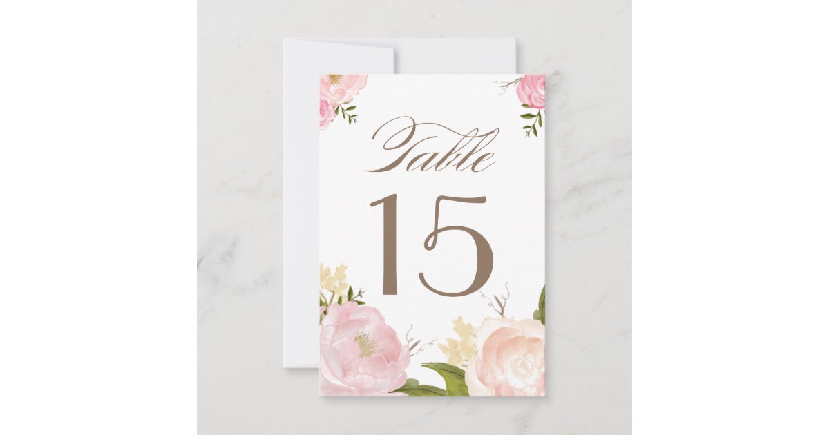 Romantic Watercolor Flowers Table Numbers Card | Zazzle