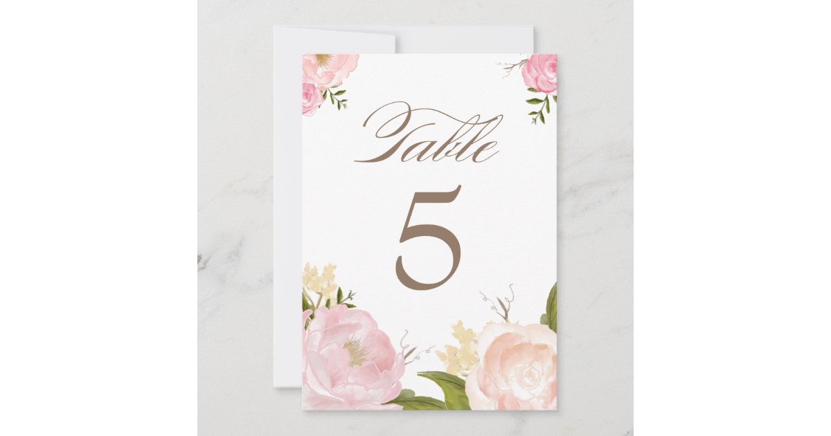 Romantic Watercolor Flowers Table Numbers Card | Zazzle