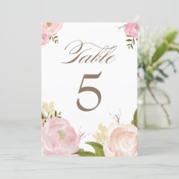 Romantic Watercolor Flowers Table Numbers Card | Zazzle