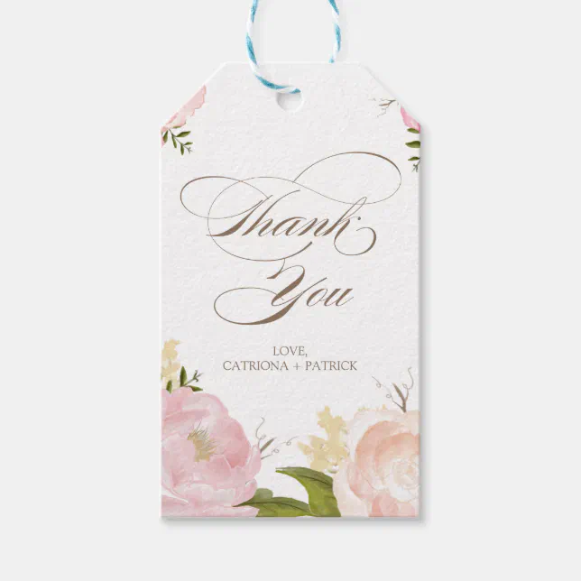 Romantic Watercolor Flowers Thank You Gift Tag | Zazzle
