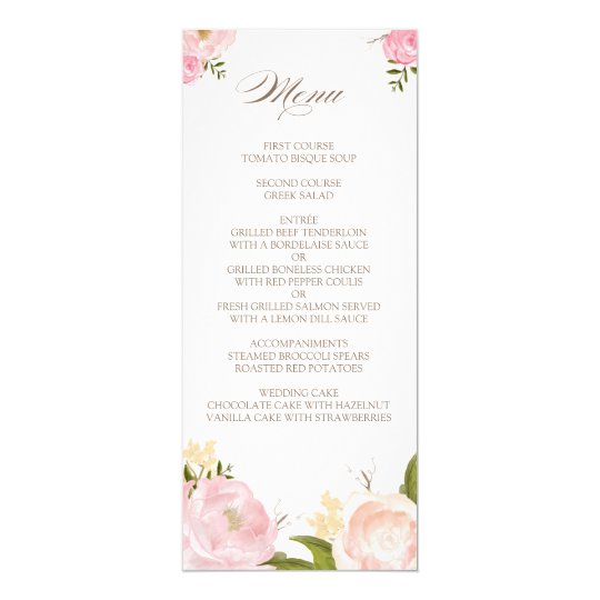 Romantic Watercolor Flowers Wedding Menu Card | Zazzle.com