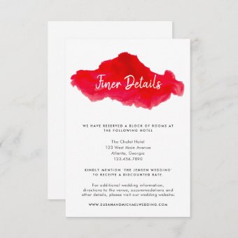 Romantic Watercolor Red Wedding Details Card | Zazzle