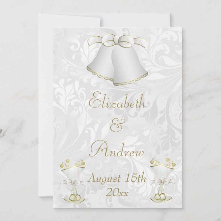 Romantic Wedding Bells & Champagne Flutes Invitation | Zazzle