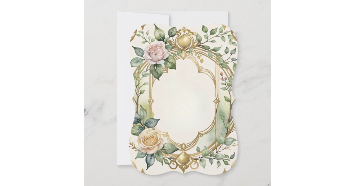 romantic wedding floral gold frame invitation | Zazzle
