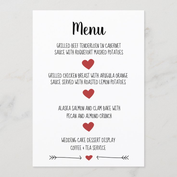 ROMANTIC WEDDING MENU CARD | Zazzle