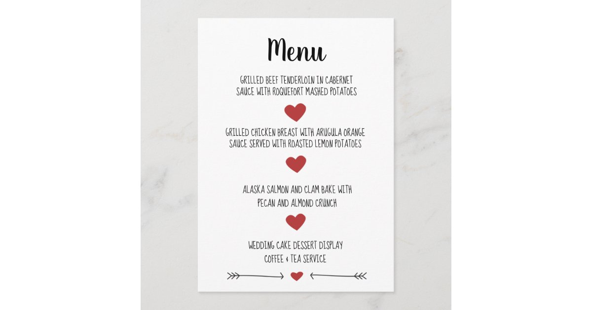 ROMANTIC WEDDING MENU CARD | Zazzle