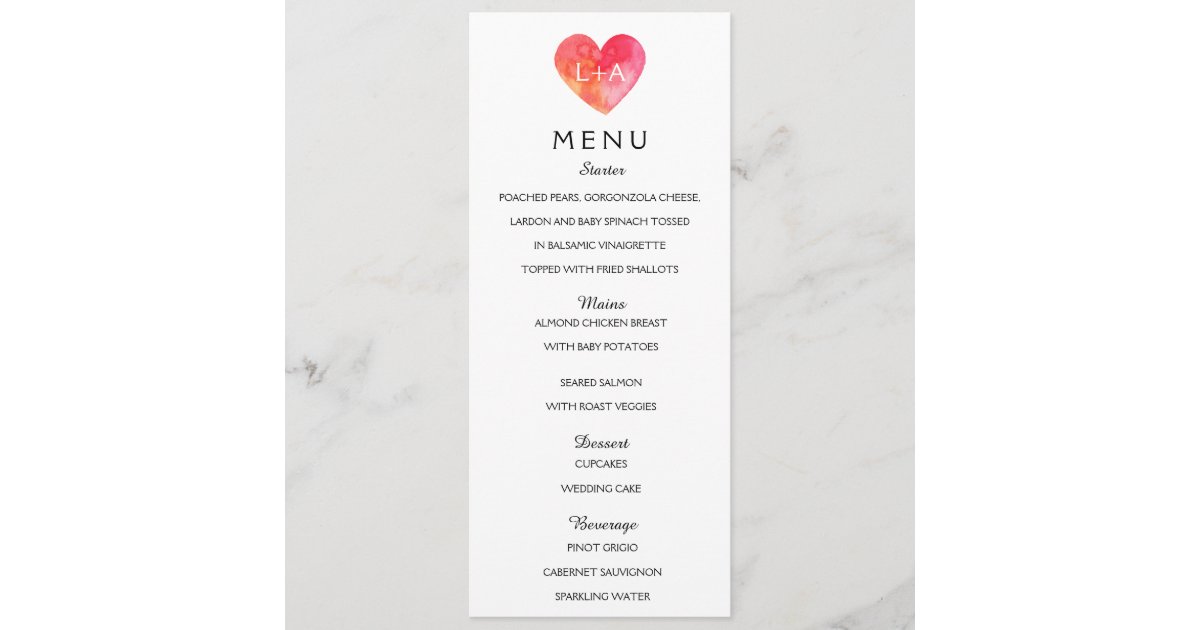 Romantic Wedding Menu heart template | Zazzle