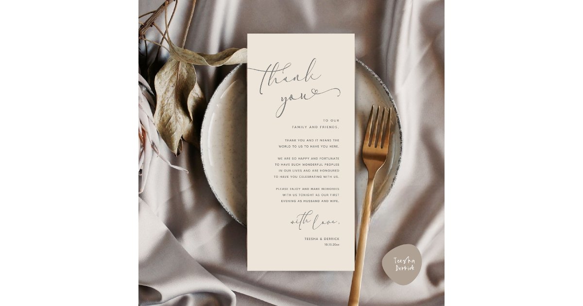 Romantic Wedding Place Setting Thank You Card | Zazzle