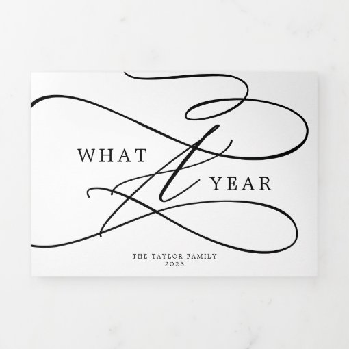 Romantic What A Year Christmas Multi Photo Tri-Fold Holiday Card | Zazzle