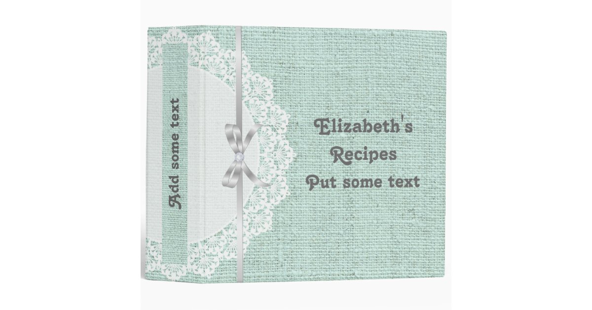 Romantic white doily with lace and burlap recipe 3 ring binder | Zazzle