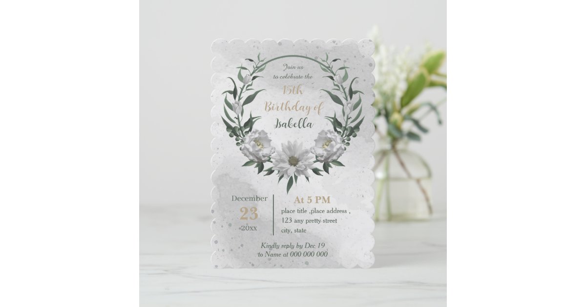 romantic white flowers botanical birthday invitation | Zazzle