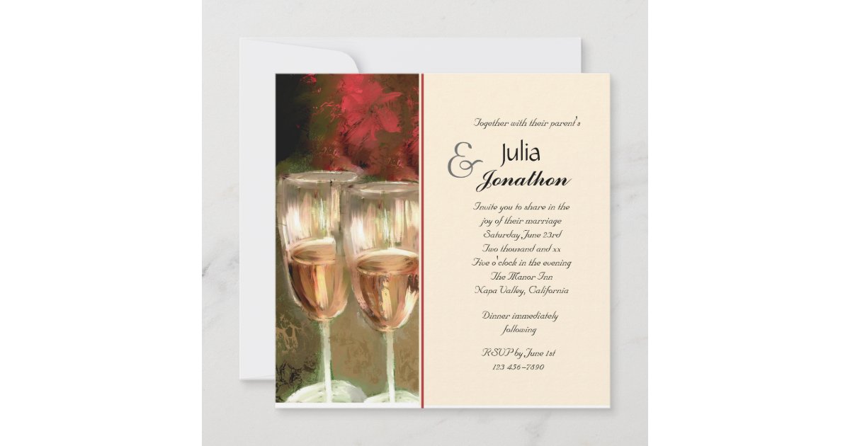 Romantic Wine Glasses & Flower Wedding Invitation | Zazzle
