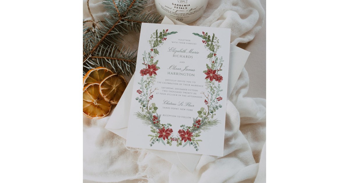 Romantic Winter Greenery Frame Wedding Invitation | Zazzle