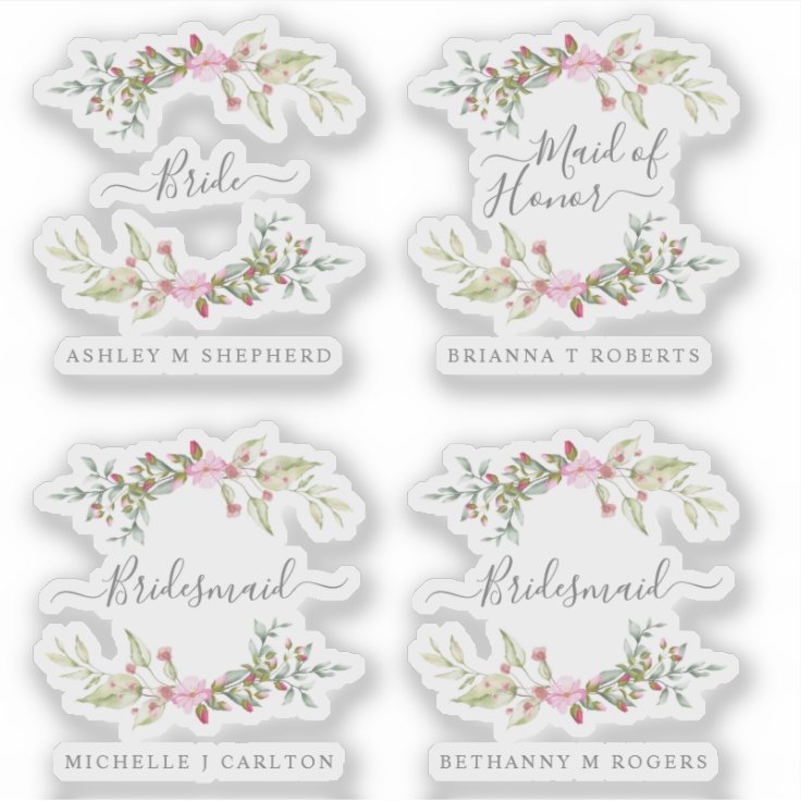 Romantic Wreath in Pink for Bride and Bridesmaids Sticker | Zazzle