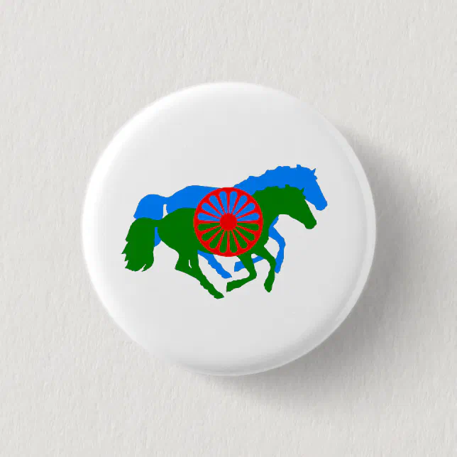 Romany Gypsy flag and horse Button | Zazzle