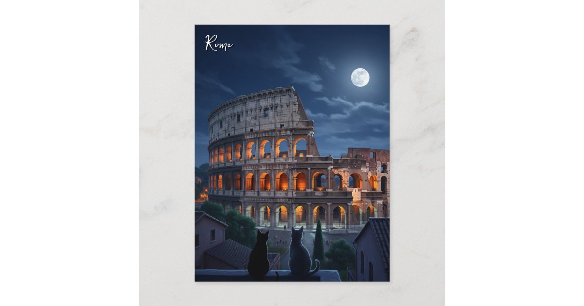 Rome Colosseum cats at Night Postcard | Zazzle