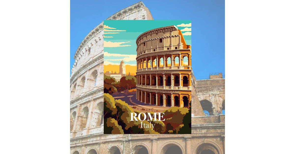 Rome Colosseum Italy Travel Illustration Postcard | Zazzle