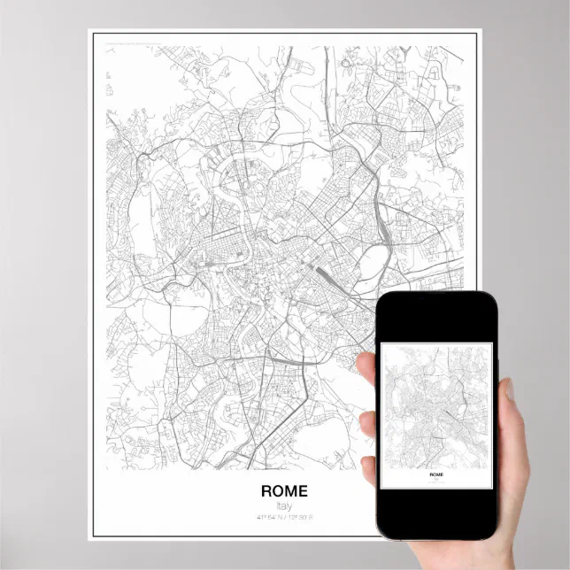 Rome, Italy, Minimalist Map Poster (Style 2) | Zazzle