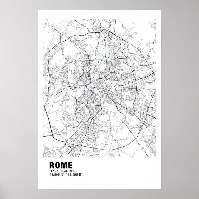 Rome Map Poster - Italy White Map | Zazzle