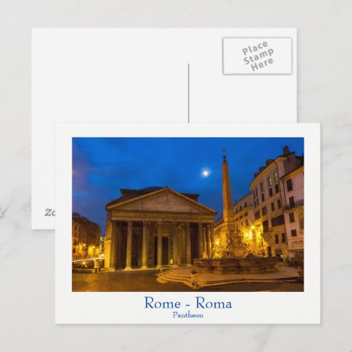 Rome - Pantheon at full moon postcard with text | Zazzle