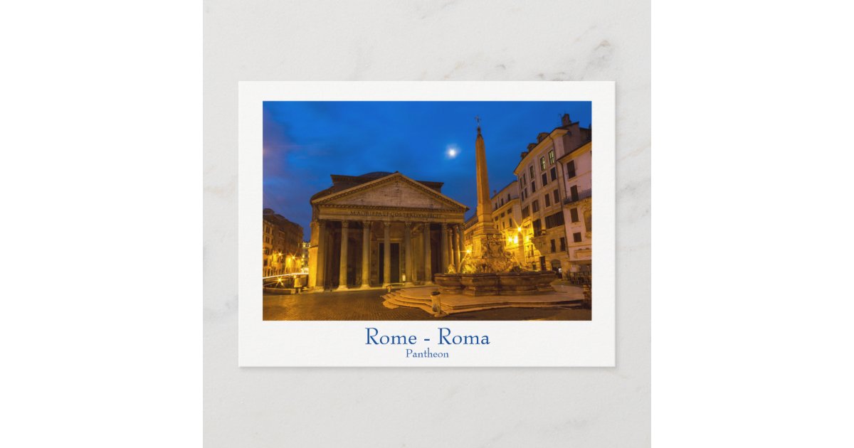 Rome - Pantheon at full moon postcard with text | Zazzle