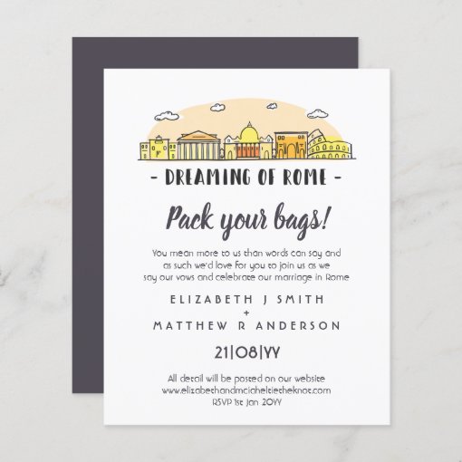 ROME Skyline Wedding Handdrawn Budget Invitations | Zazzle