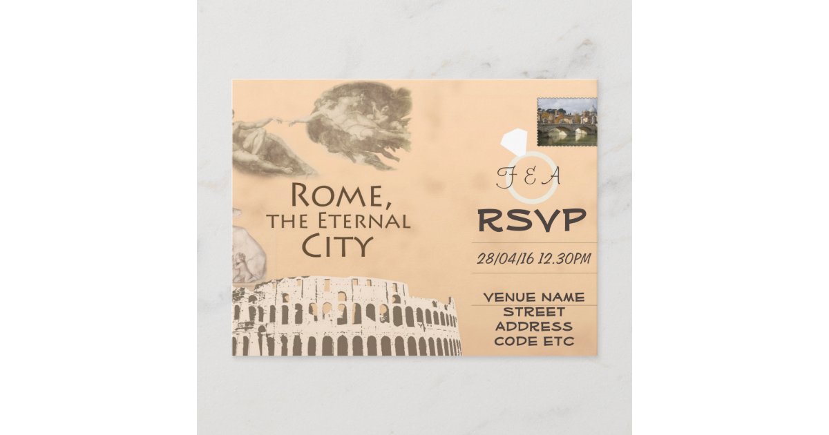 Rome Themed Wedding RSVP Invitation with Photo Postcard | Zazzle