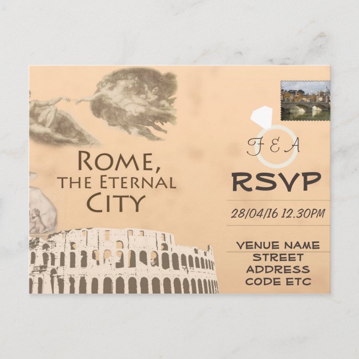 Rome Themed Wedding RSVP Invitation with Photo Postcard | Zazzle