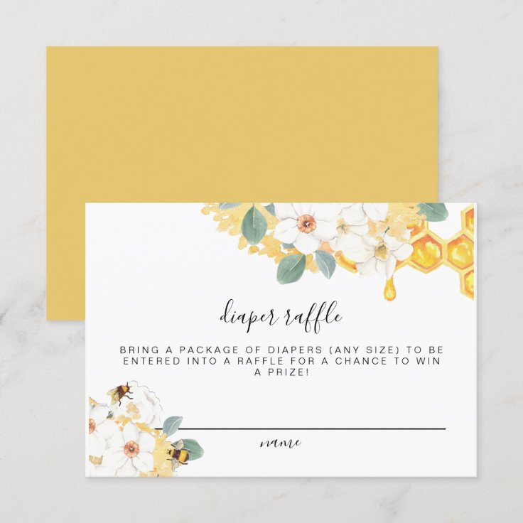 Romy - Floral Honey Bee Diaper Raffle Ticket Card | Zazzle