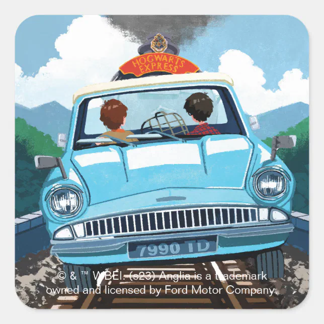 Ron & HARRY POTTER™ in Flying Car to HOGWARTS™ Square Sticker | Zazzle