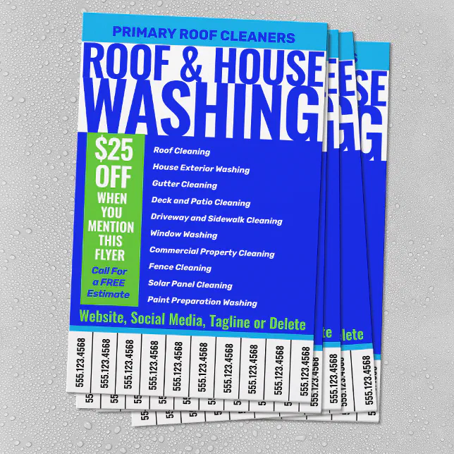 Roof and House Washing Tear Off Phone Numbers Flyer | Zazzle